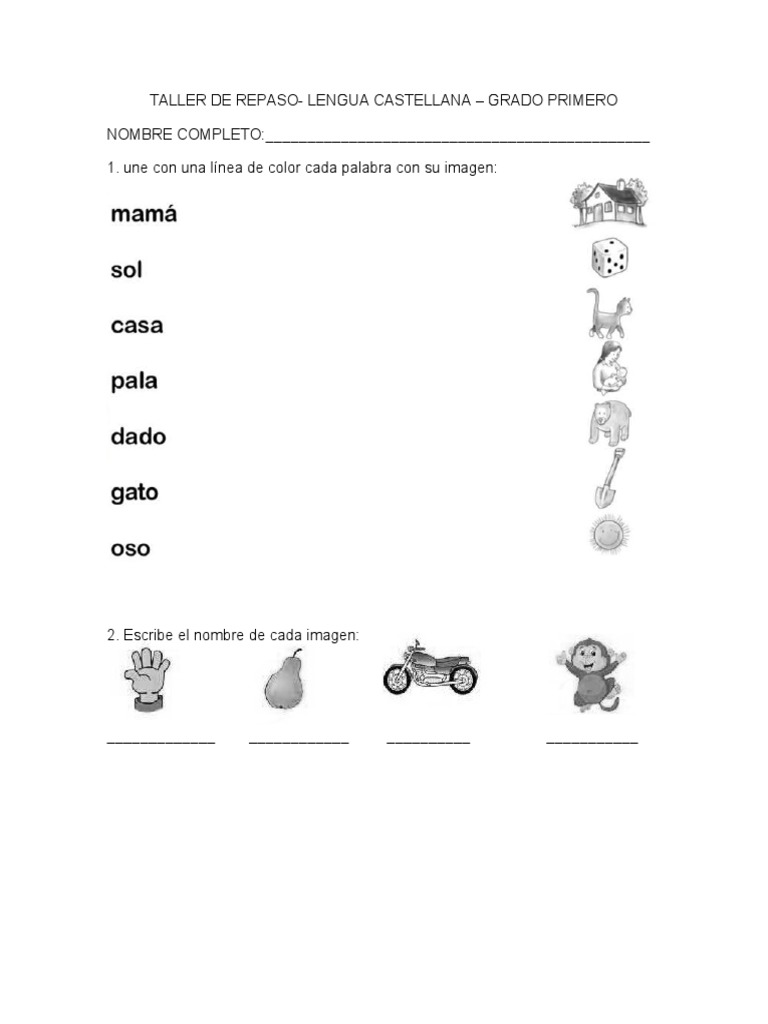 TALLER DE REPASO Español 1 Periodo | PDF