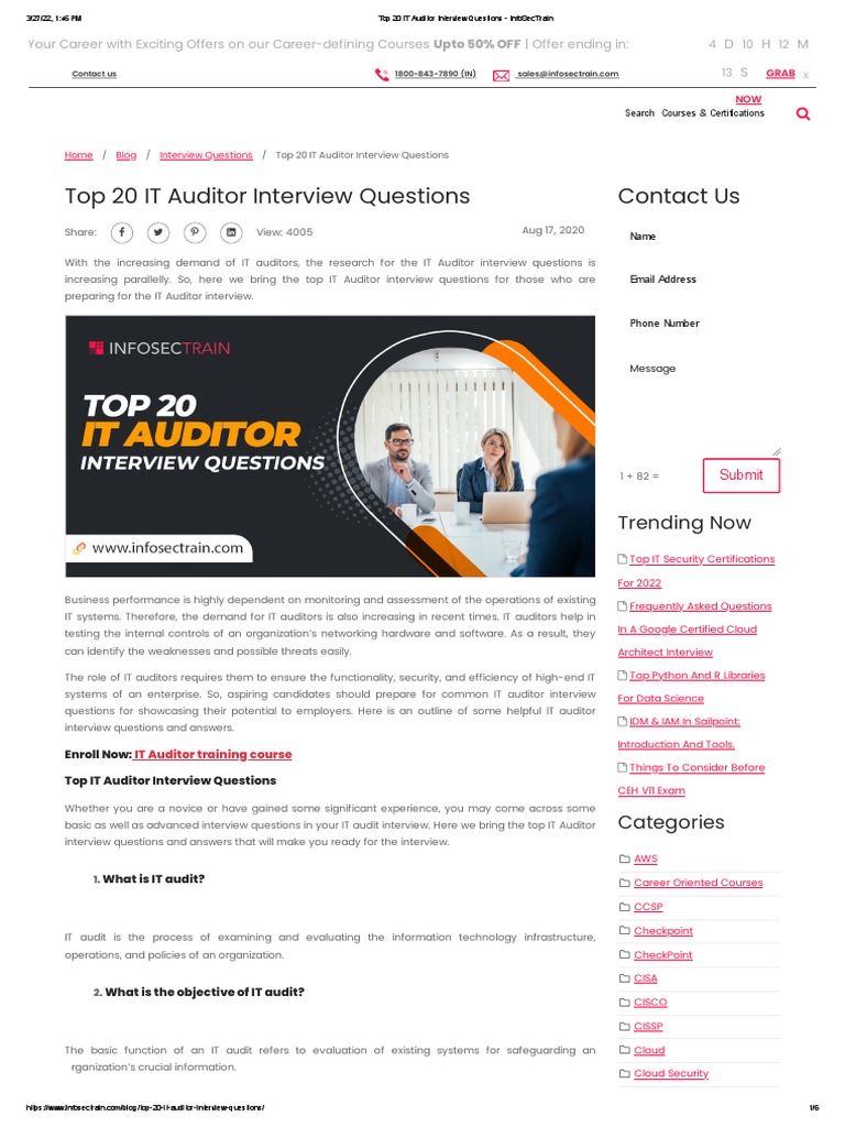 Top 20 IT Auditor Interview Questions - InfoSecTrain | PDF | Audit ...