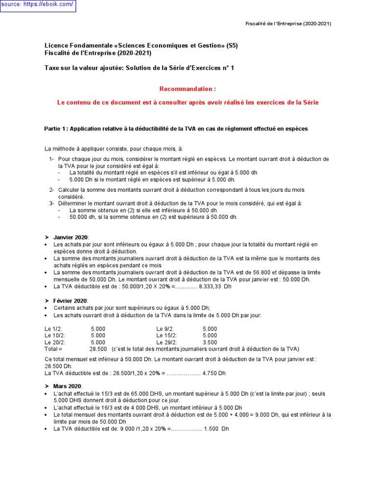 Corrigé de l'exercice TVA 2020-2021 | PDF | Taxe sur la valeur ajoutée ...