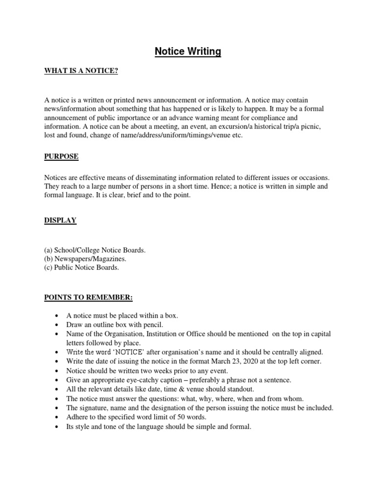 Notice Writing: What Is A Notice? | PDF | Social Science