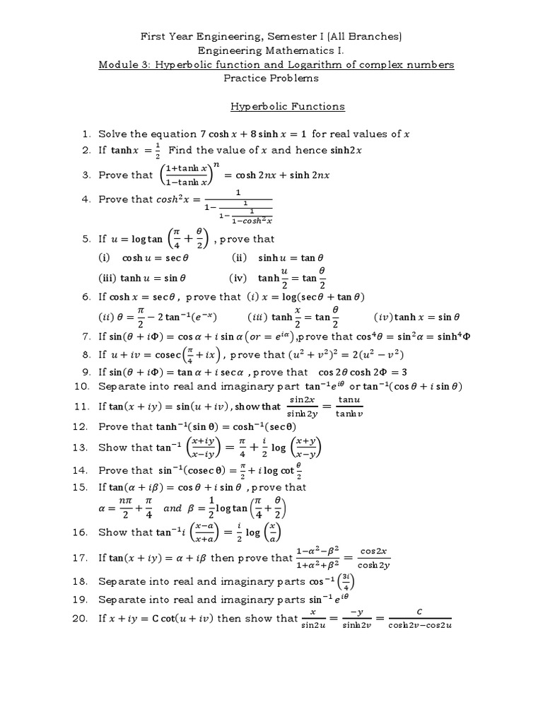 Module 3 Hyperbolic Function and Logarithm of Complex Numbers | PDF | Sine | Mathematics