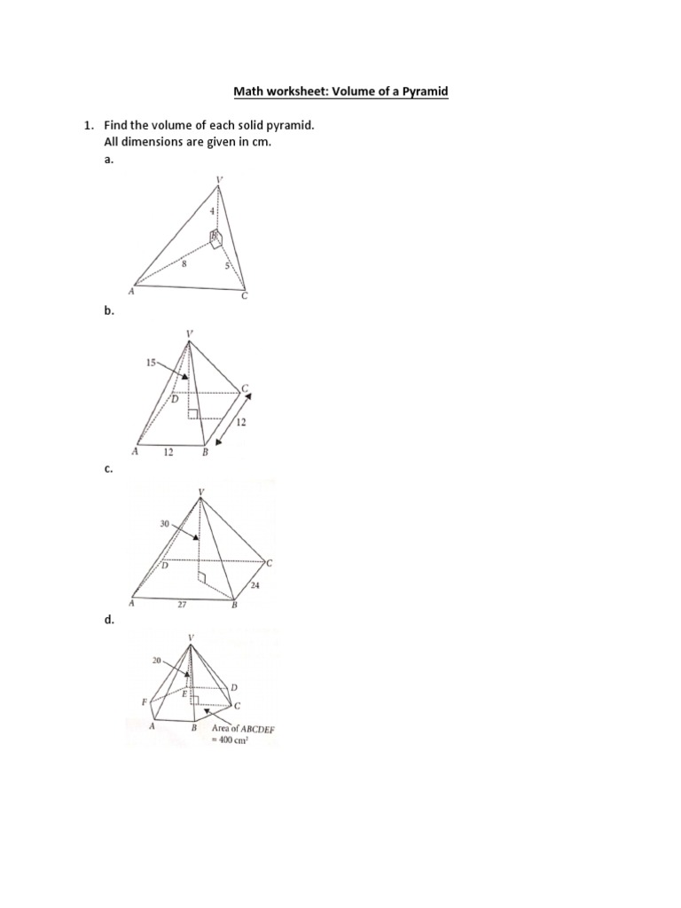 Math Worksheet - Volume of Pyramid | PDF