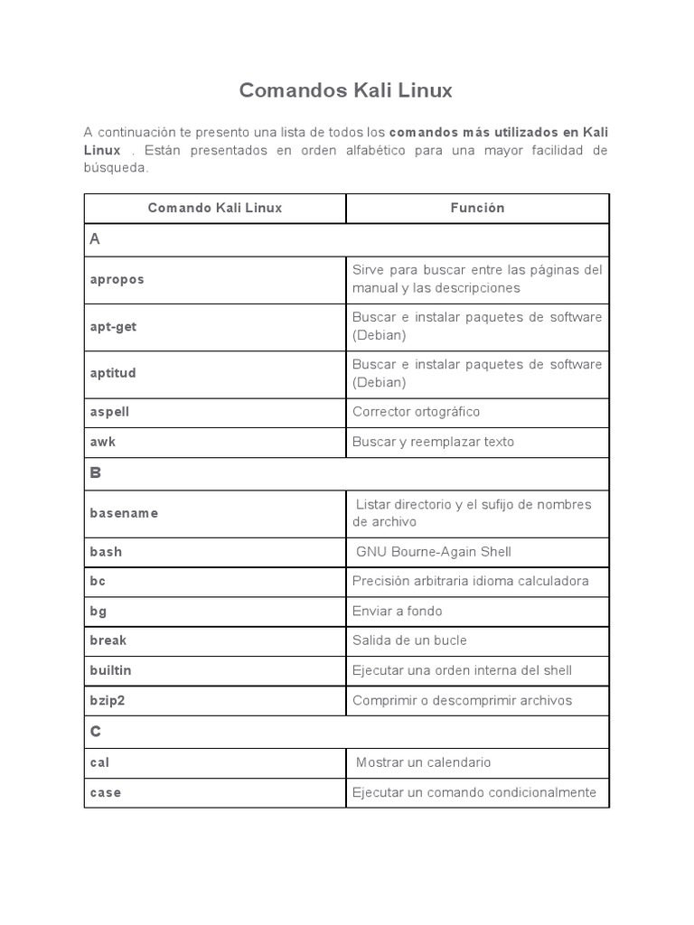 Comandos Kali Linux | PDF | Archivo de computadora | Software