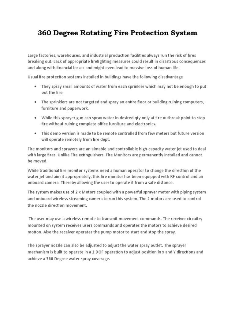 360 Degree Rotating Fire Protection System | PDF | Firefighting | Fire ...