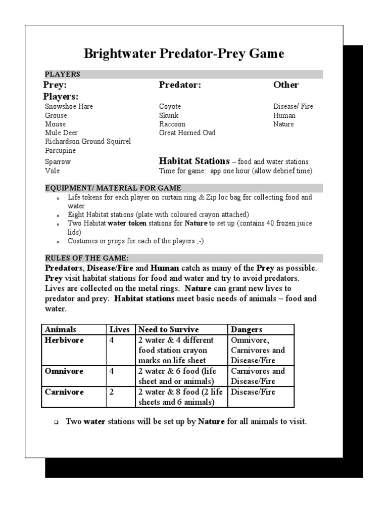 Bright Water Predator-Prey Game | PDF | Predation | Ecology