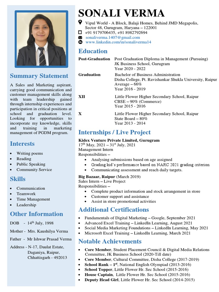 Resume - SONALI VERMA | PDF | Communication