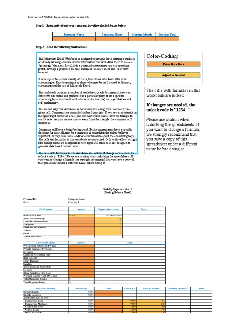 Color-Coding:: Step 1 - Enter Info About Your Company in Yellow Shaded ...