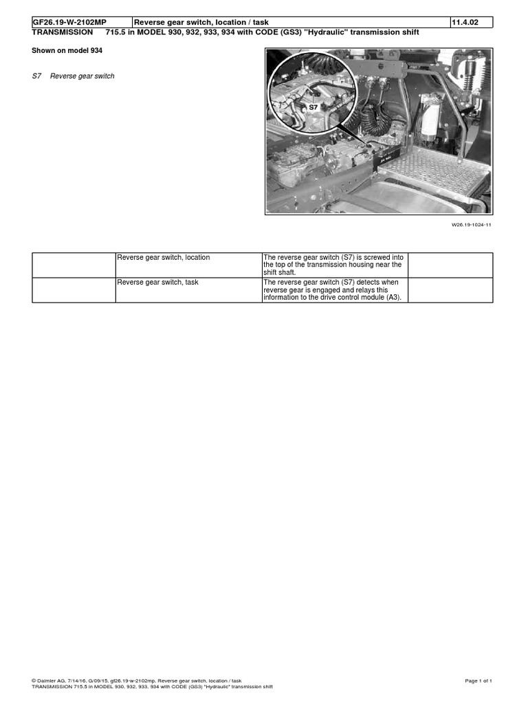 Reverse Gear Switch, Location - Task | PDF