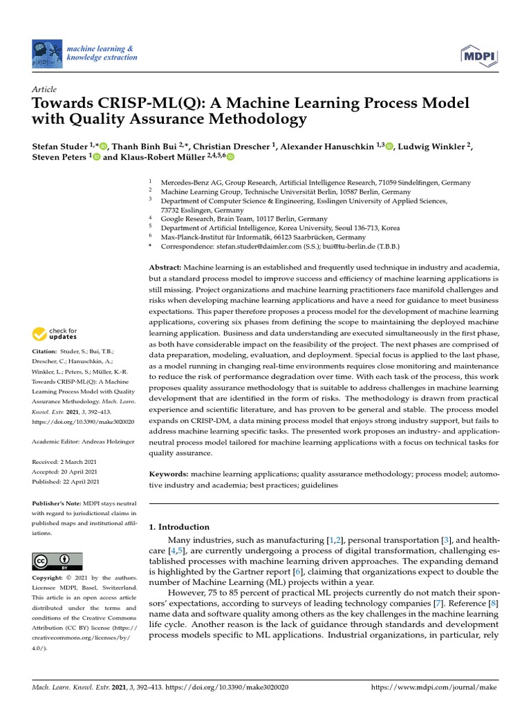 Towards CRISP-ML (Q) : A Machine Learning Process Model With Quality ...