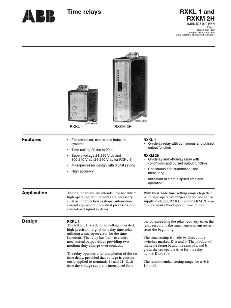 Relé de Tempo RXKL-1 e RXKM-2H 508002 (En) | PDF | Relay | Switch