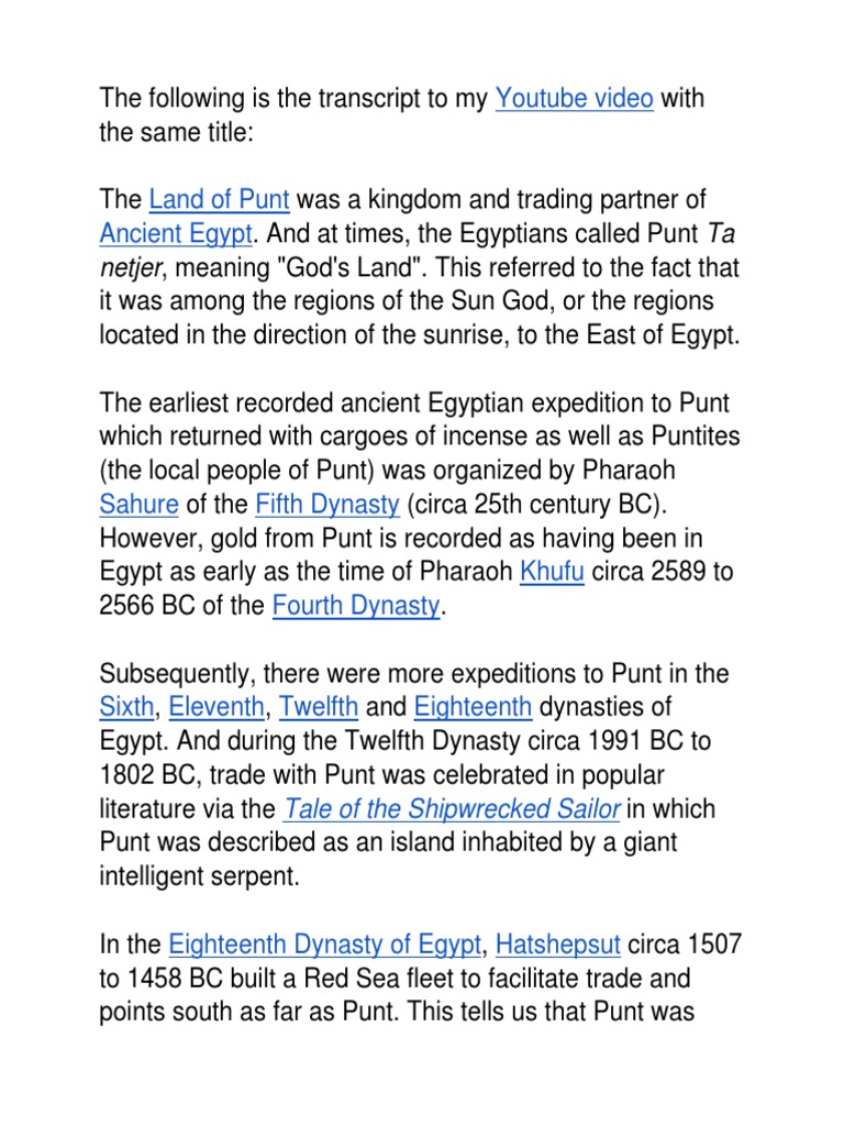 The Land of Punt: Egypt's Trading Partner | PDF