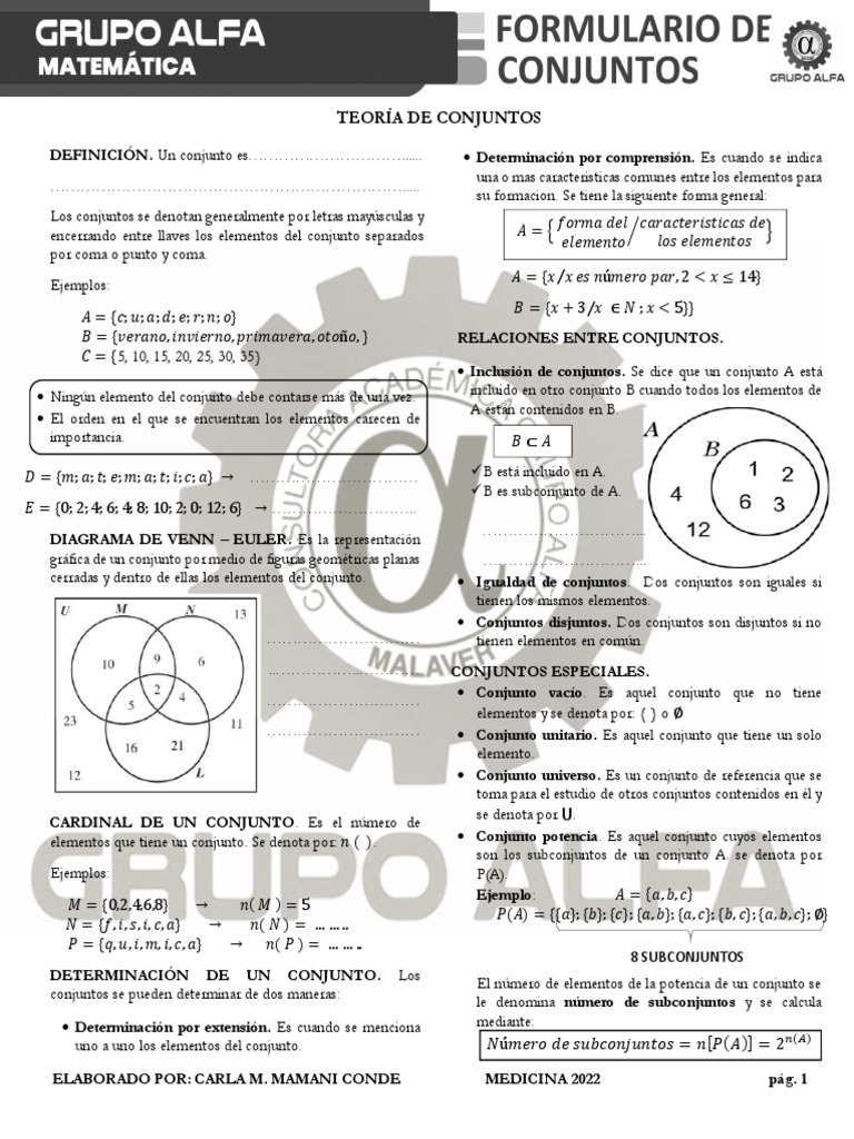 Formulario de Conjuntos | PDF | Conjunto (Matemáticas) | Lógica