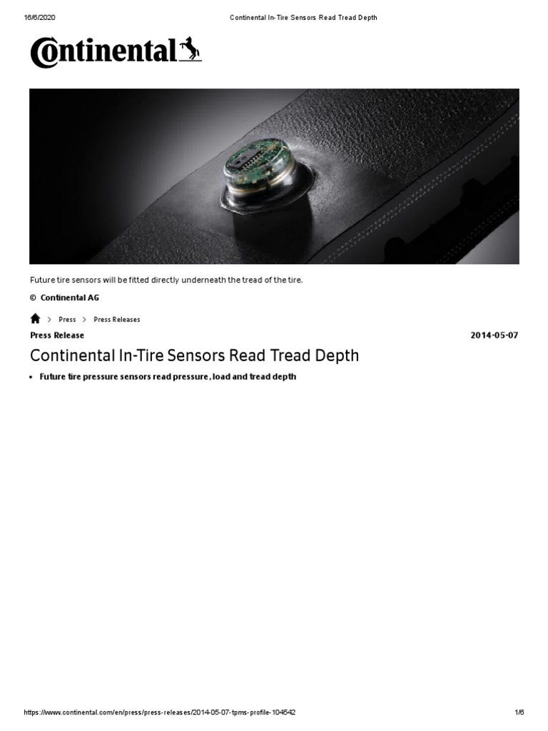Continental In-Tire Sensors Read Tread Depth | PDF | Tire | Sensor