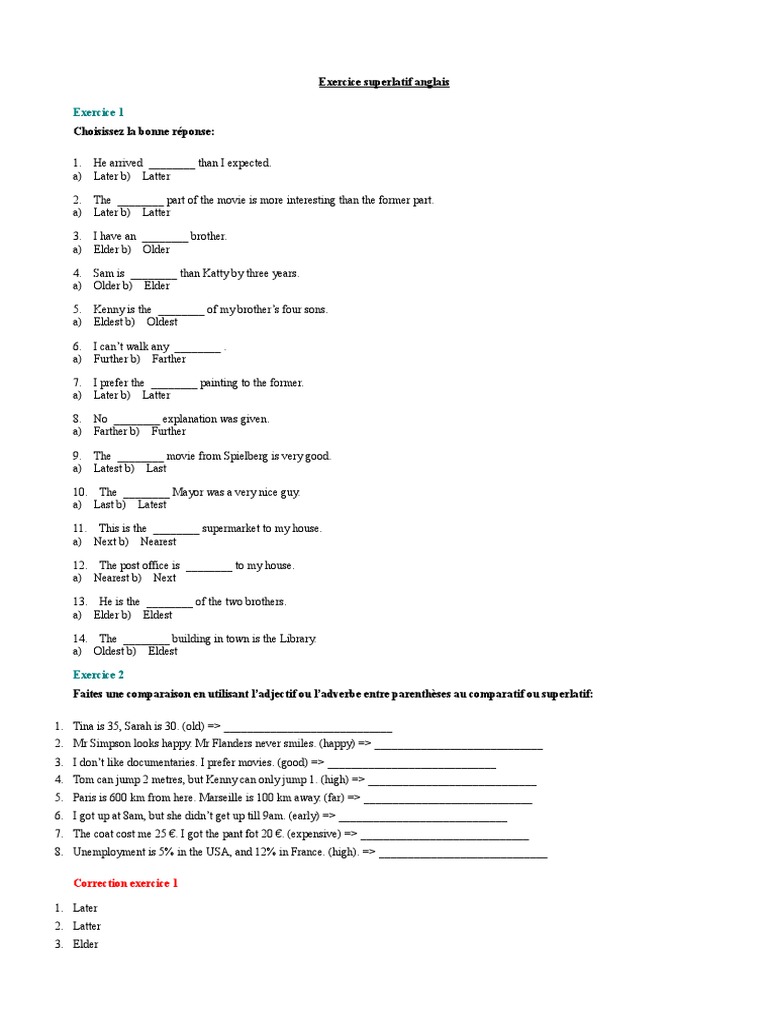 Exercices sur le superlatif en anglais | PDF | Teaching Methods & Materials