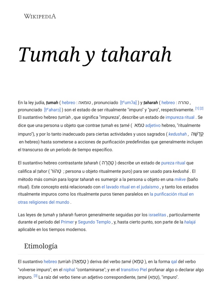 Tumah y Taharah - Wikipedia | PDF | Judios y judaísmo