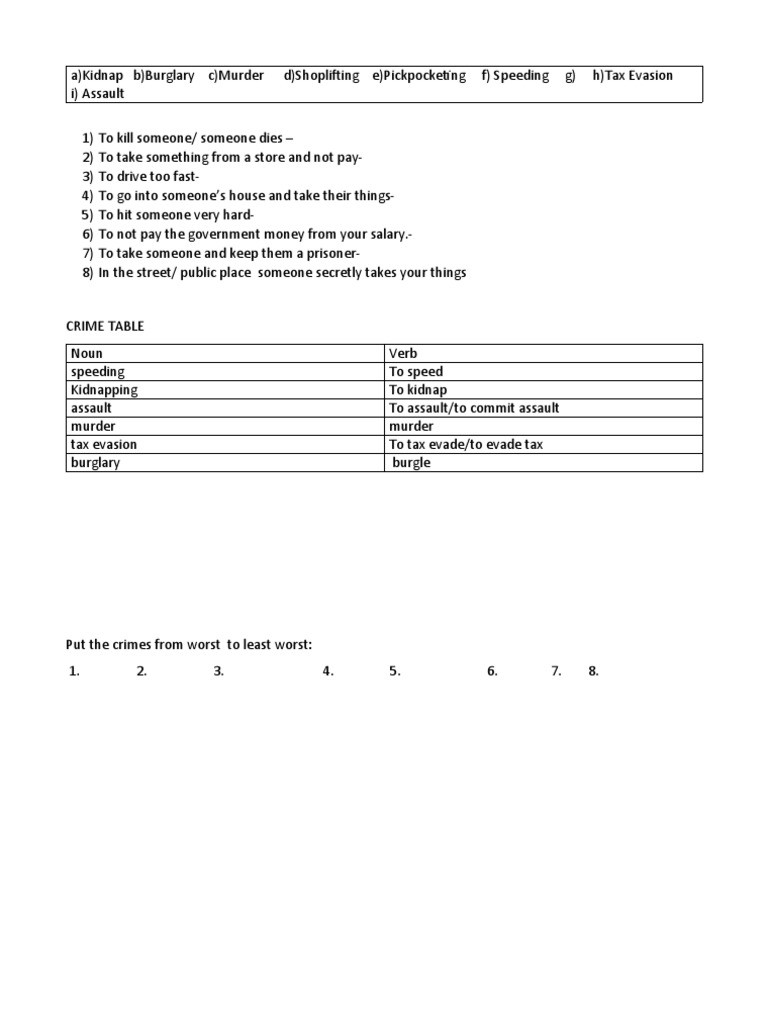 Crime Worksheet Intermediate | PDF