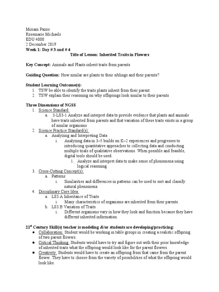 Inherited Traits in Flowers Lesson | PDF | Data | Science