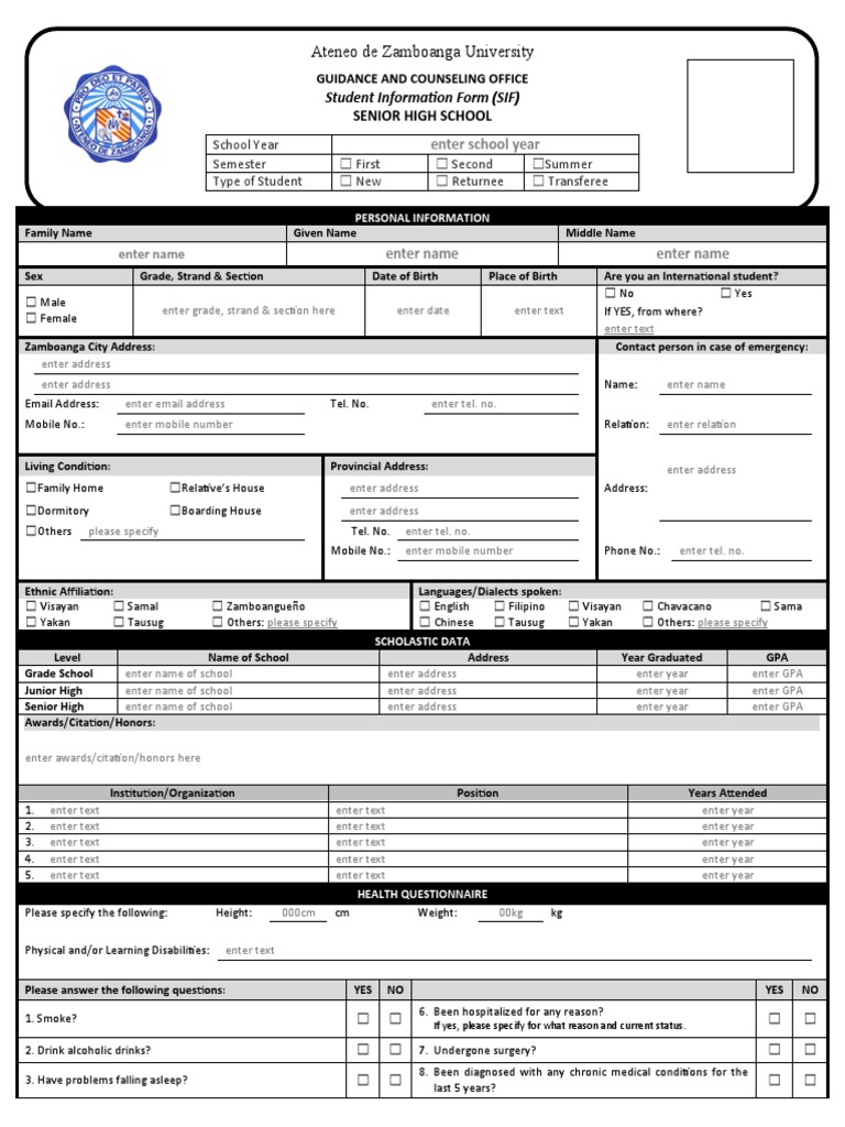 SIF Fillable | PDF | Confidentiality | Health Sciences