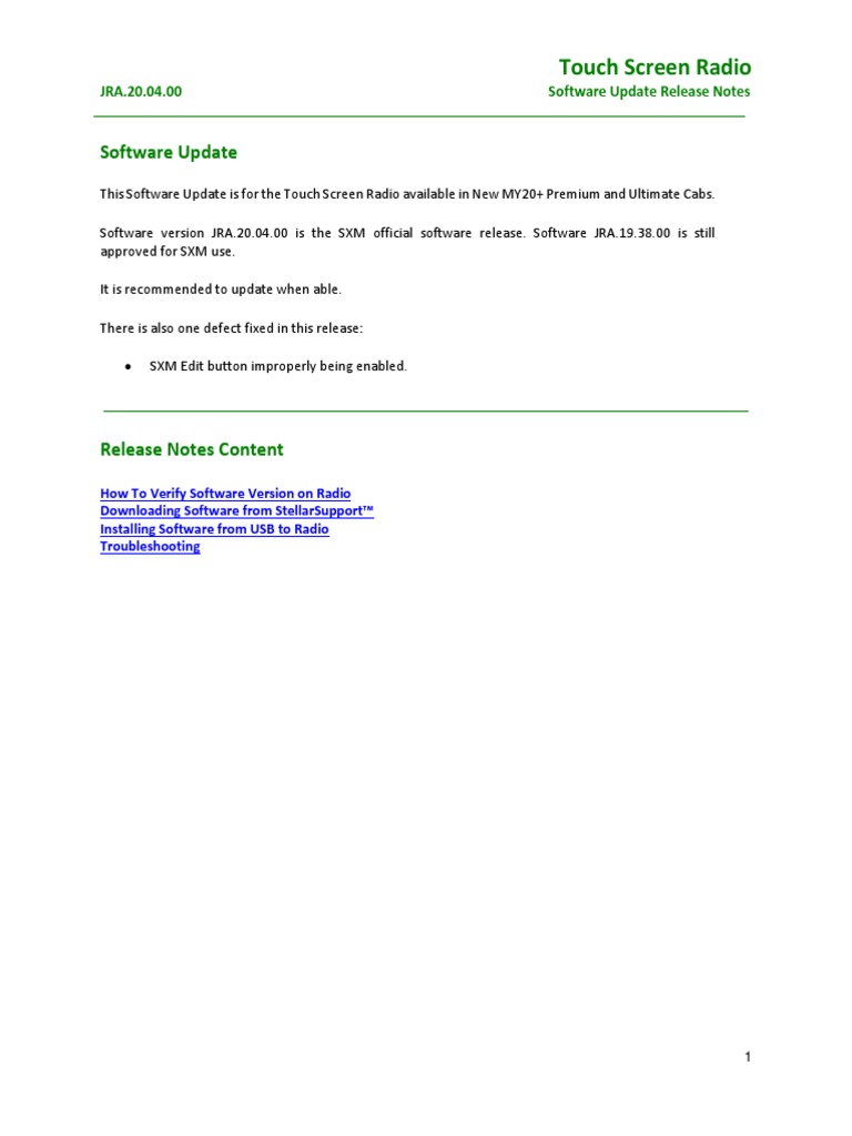 Touch Screen Radio: Software Update | PDF | Usb | Computer File