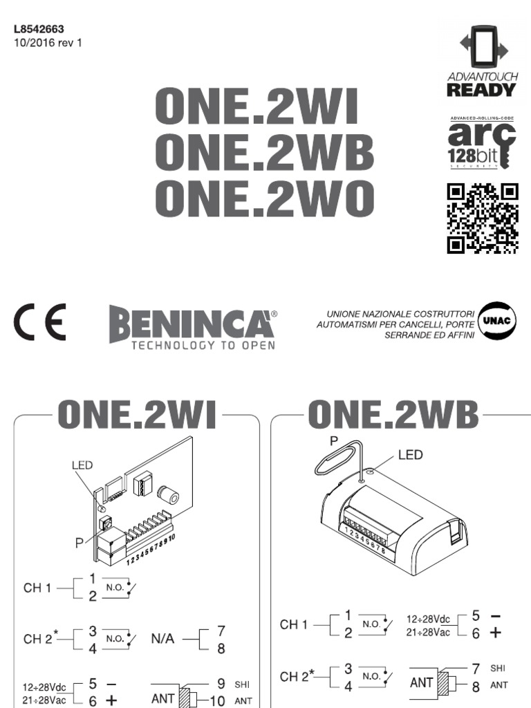 Beninca One 2w Series Manual | PDF