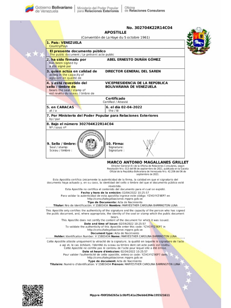 Apostilla Acta de Nacimiento | PDF