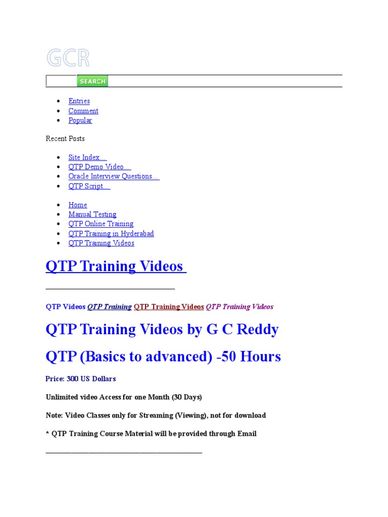 Qtp Training Videos Entries Comment Popular Pdf Microsoft Excel