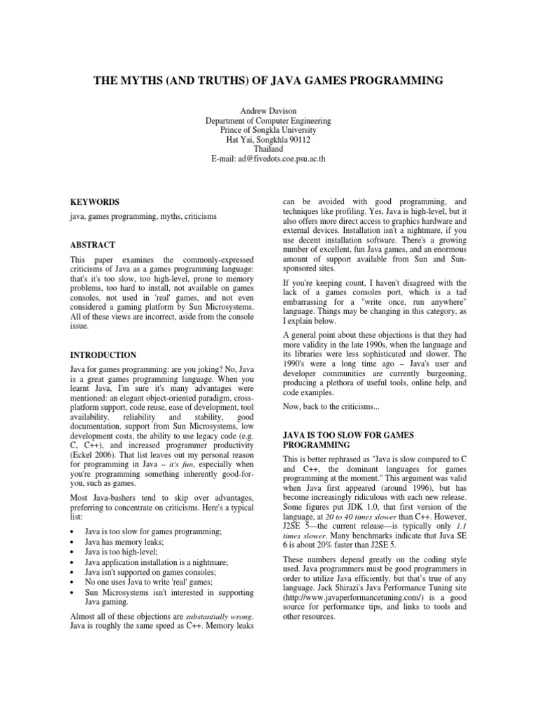 The Myths and Truths of Java Games Programming | PDF | Java ...
