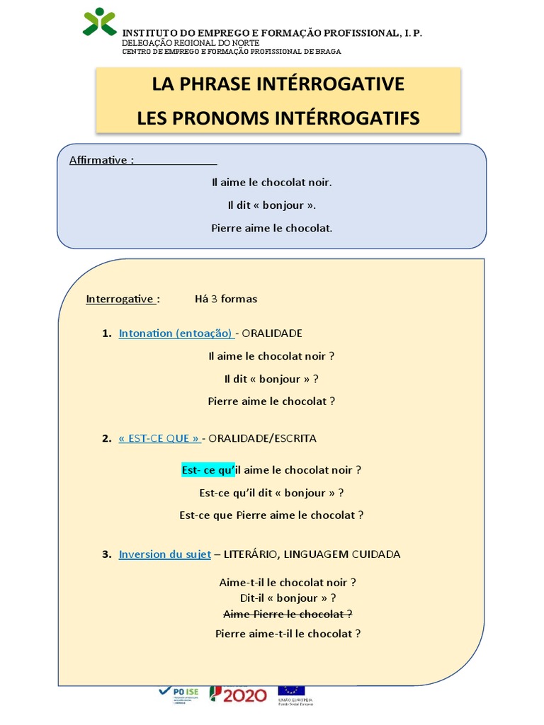 LA PHRASE INTERROGATIVE - LES PRONOMS INTERROGATIFS - Solutions 2 | PDF ...