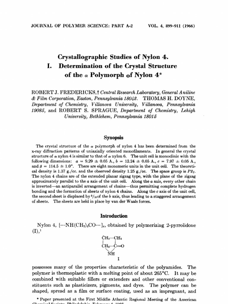 Crystallographic Studies of Nylon 4. Determination The Crystal ...