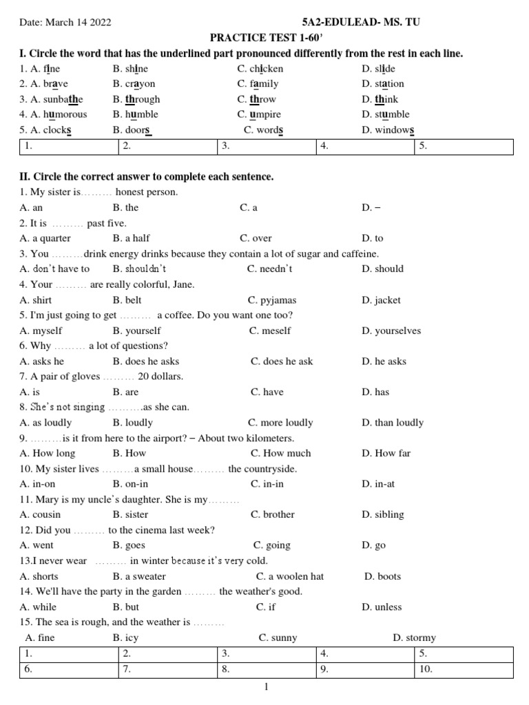 Practice Test 1 | PDF