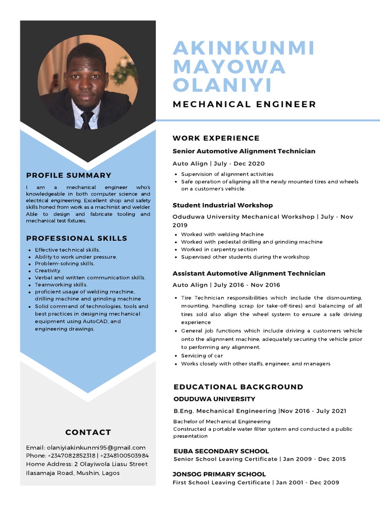 Akinkunmi Mayowa Olaniyi CV | PDF | Mechanical Engineering | Engineering