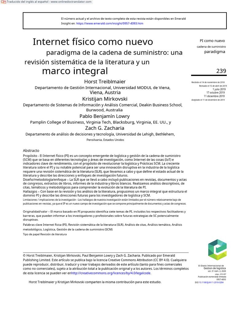 The Physical Internet As A New - En.es | PDF | Logística | Internet