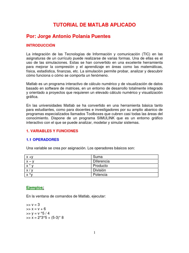 Tutorial Matlab Pdf Ecuaciones Matriz Matemáticas