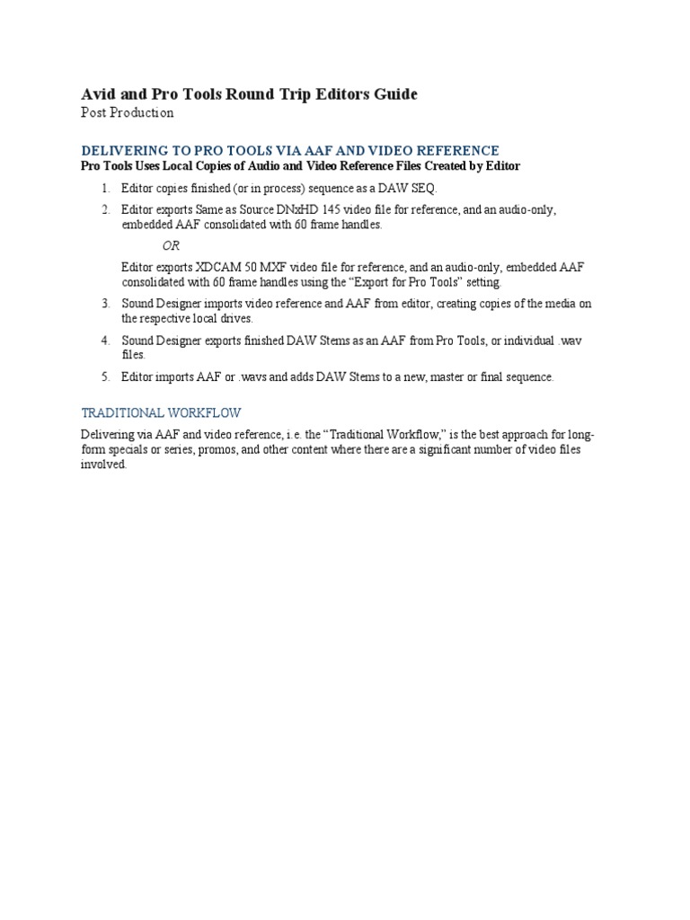 Avid and Pro Tools Round Trip Editors Guide | PDF | Information And ...