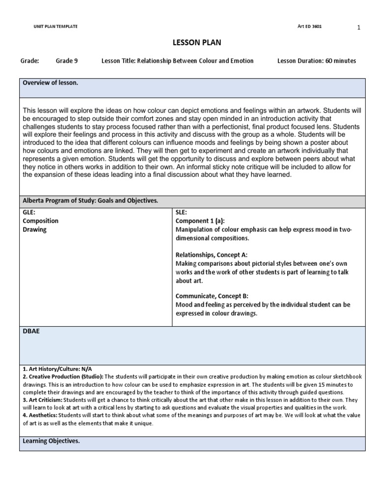 Art Expression Lesson Plan GR | PDF