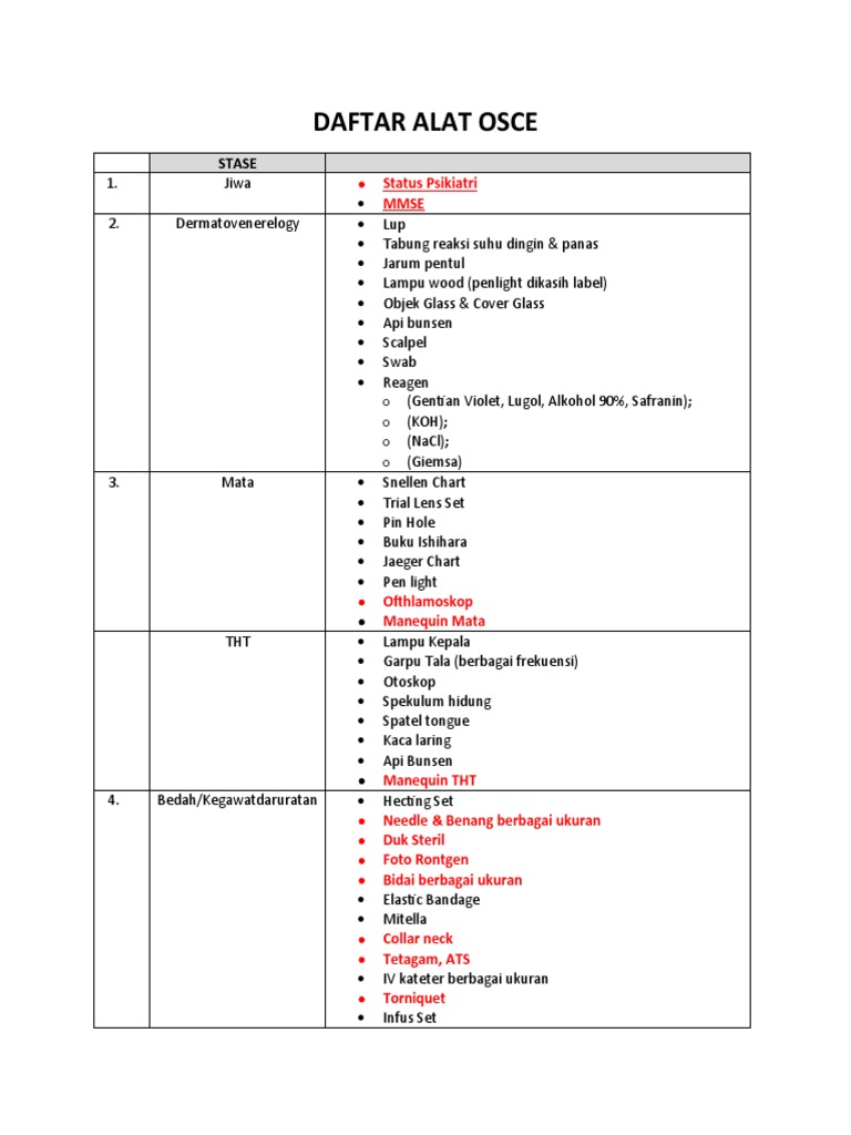 Daftar Alat OSCE untuk Kesehatan | PDF