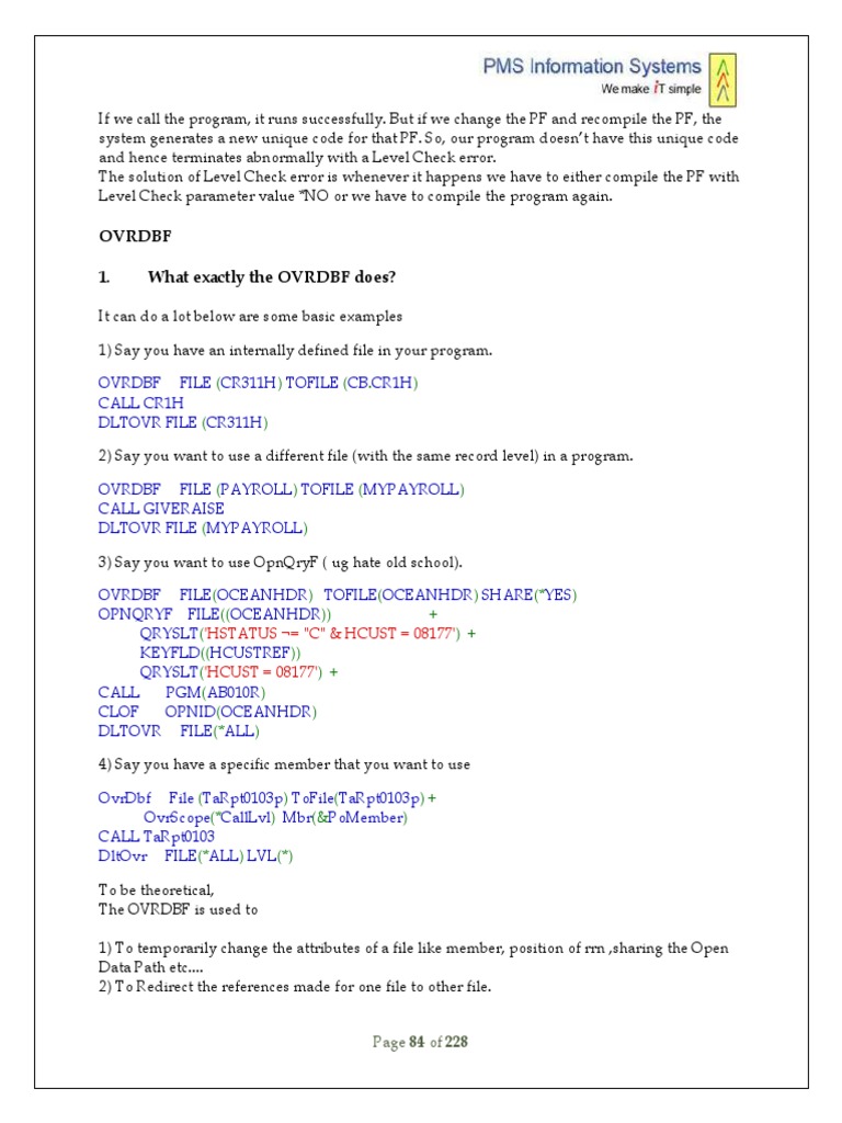 Ovrdbf 1. What Exactly The OVRDBF Does?: 'HSTATUS "C" & HCUST 08177' 'HCUST 08177' | Download ...