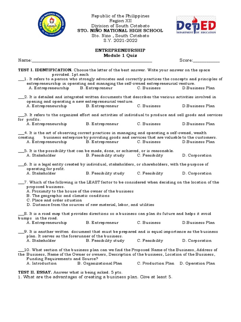 Entrep Quiz Module 1 | PDF