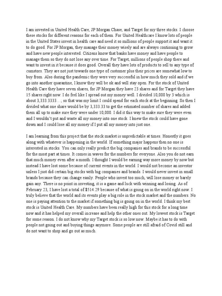 Stock Market Reflection 1 | PDF | Stocks | Jp Morgan Chase