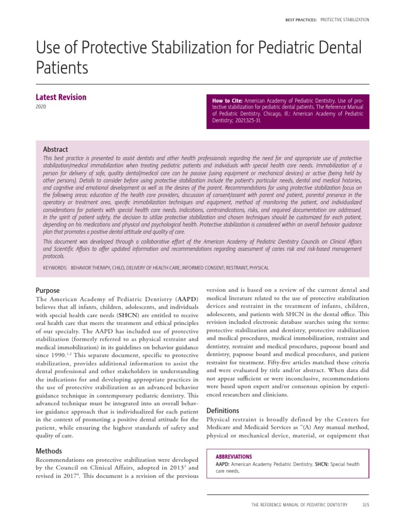 Use of Protective Stabilization For Pediatric Dental Patients ...