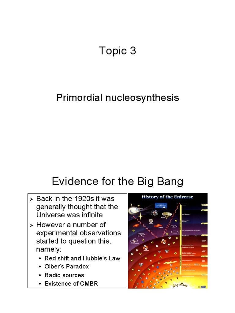 Topic 3: Primordial Nucleosynthesis | PDF | Big Bang | Universe