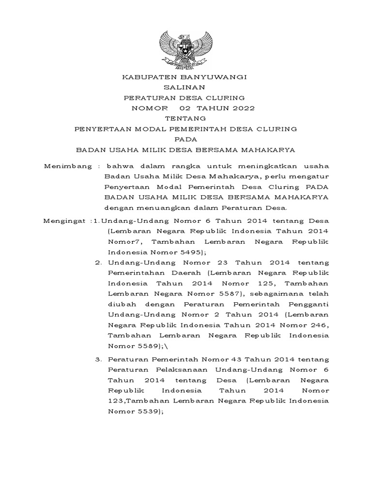 Perdes Penyertaan Modal BUMDesa-2 | PDF