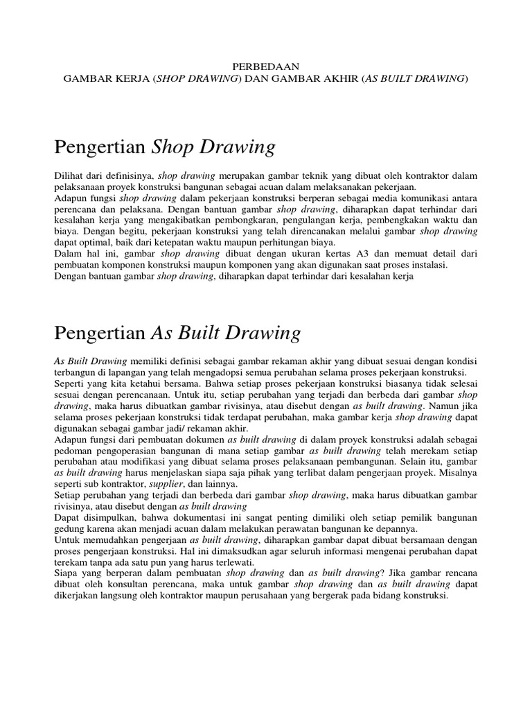 Perbedaan Shop Drawing & As Built Drawing | PDF