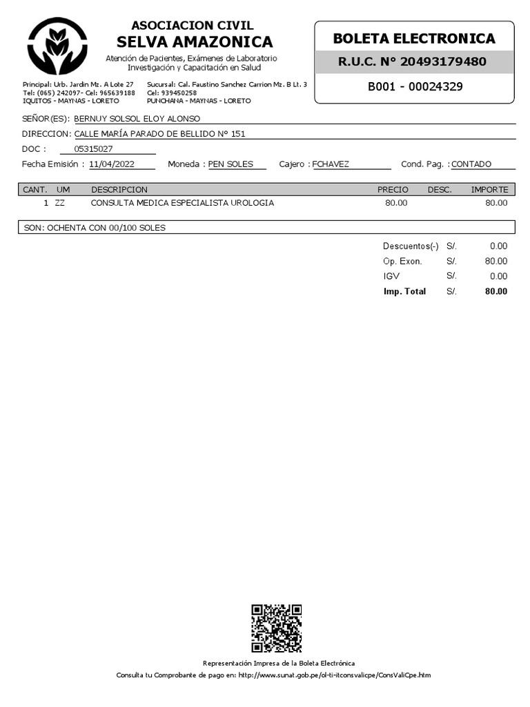 Boleta Electrónica de Atención Médica | PDF