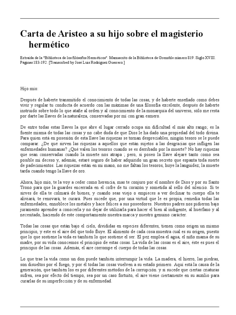 Aristeo - Carta de Aristeo | PDF | Hermetismo | Naturaleza