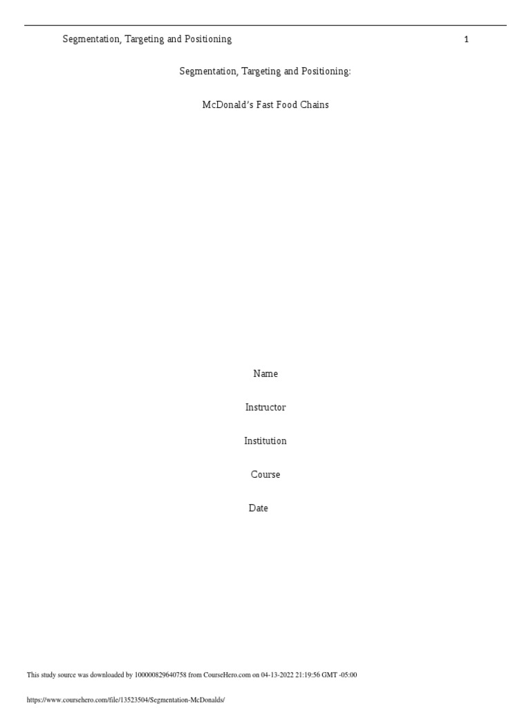 Segmentation_McDonald_s | PDF | Market Segmentation | Fast Food Restaurants