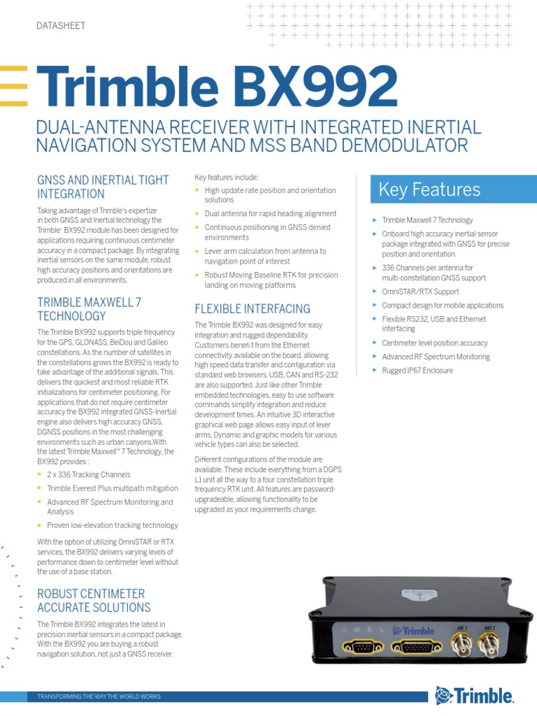Trimble BX992: Dual-Antenna Receiver With Integrated Inertial ...
