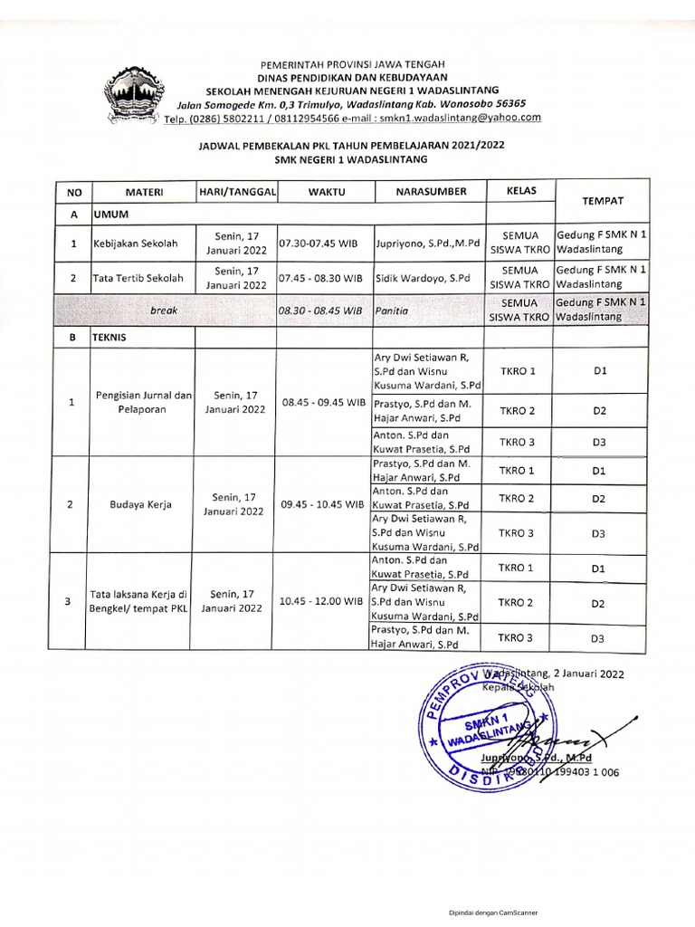 Jadwal Pembekalan PKL | PDF