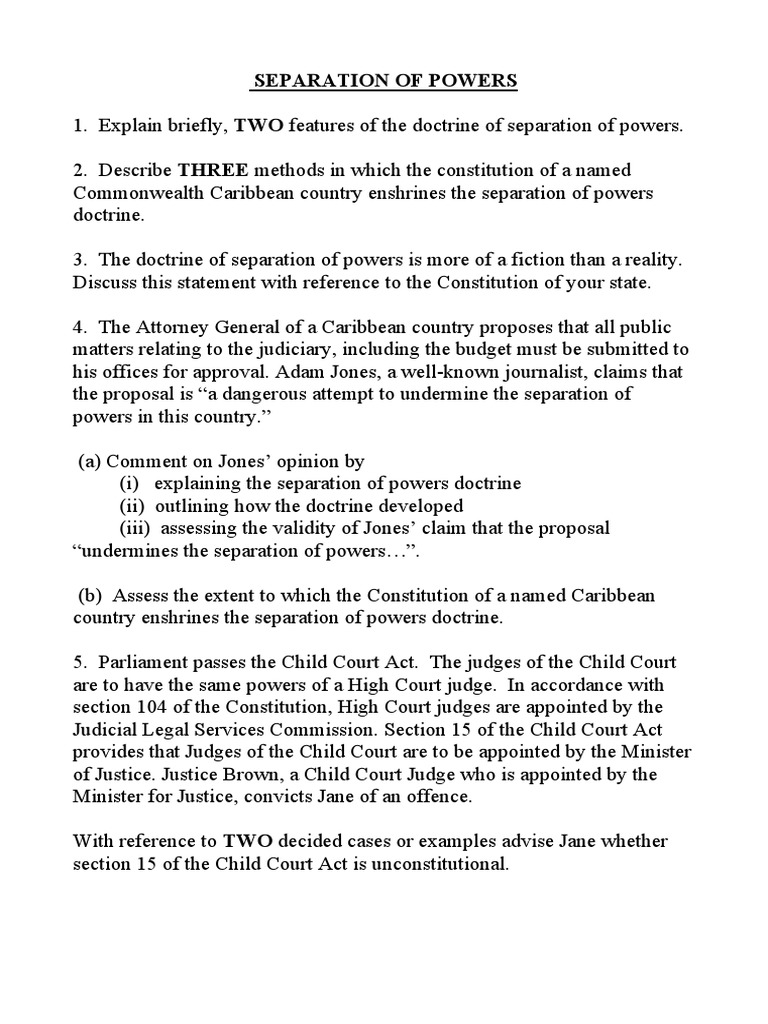 Separation of Powers in Caribbean Law | PDF | Separation Of Powers ...