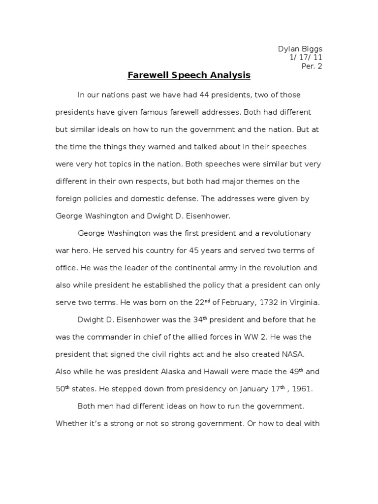 Farewell Address Analysis | PDF | Dwight D. Eisenhower | George Washington
